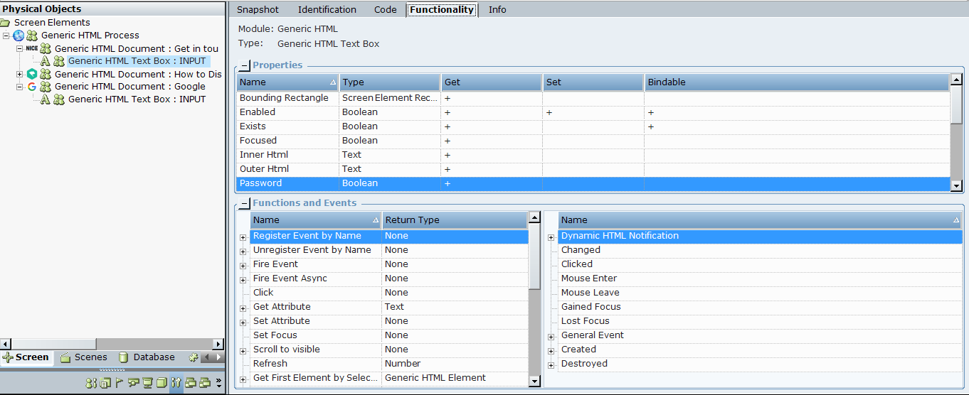 Functionality of Generic HTML Screen Elements
