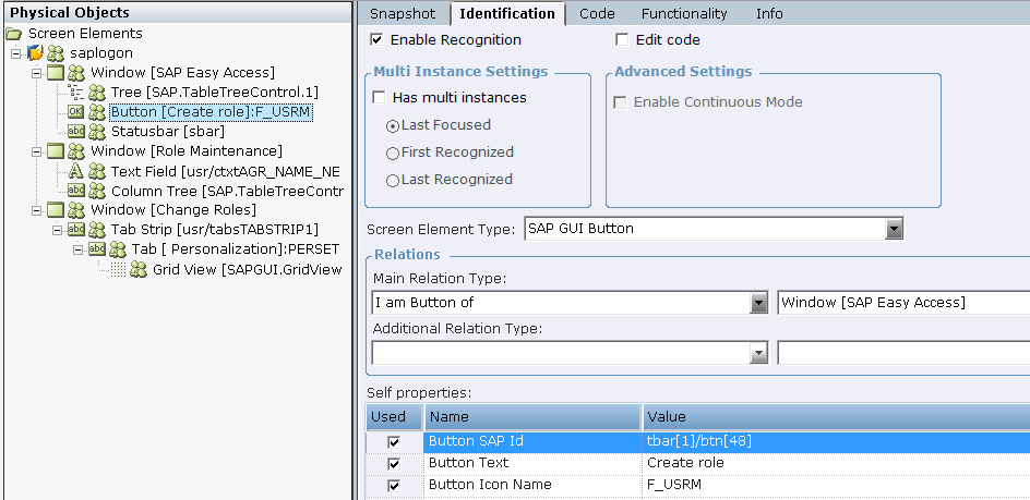 Viewing SAP Screen Element Identification Details