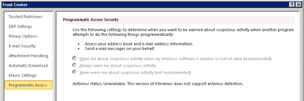 Programmatic Access in MS Outlook